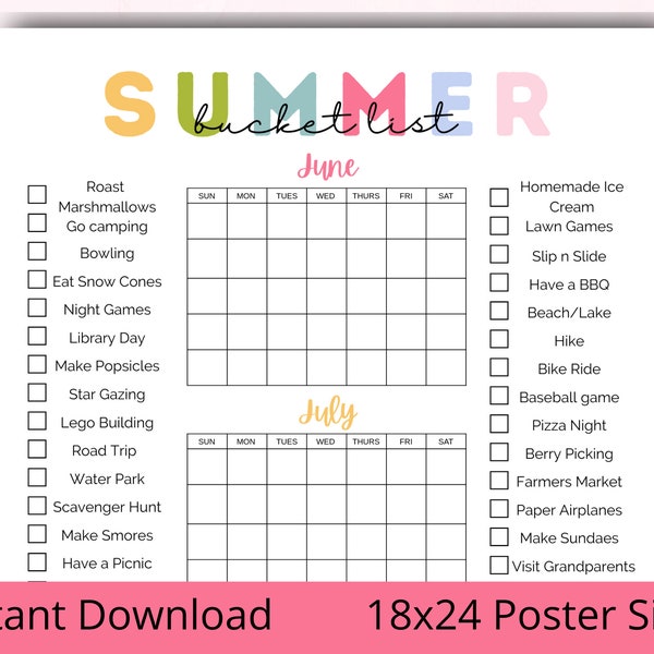 Summer of Fun Calendar - Etsy