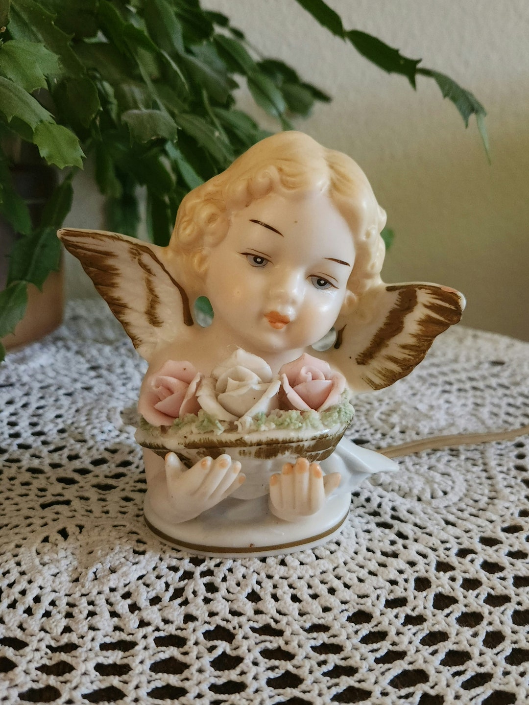 Very Sweet Antique Guardian Angel Perfume Diffuser Bisque Night Light ...