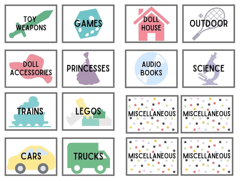 Large Printable Toy Labels for Organizing Playroom - Instant Download ...