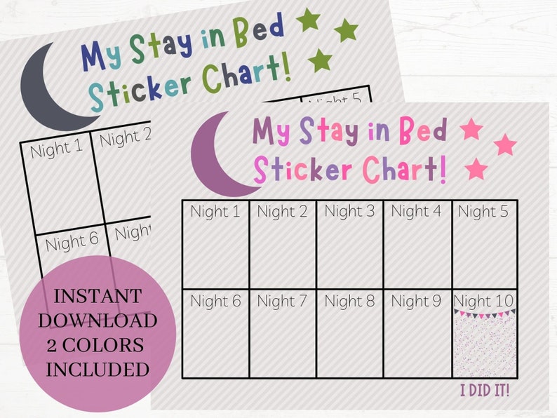 My 'stay in Bed' Sticker Chart for Boys and Girls - 2 Colors Included ...