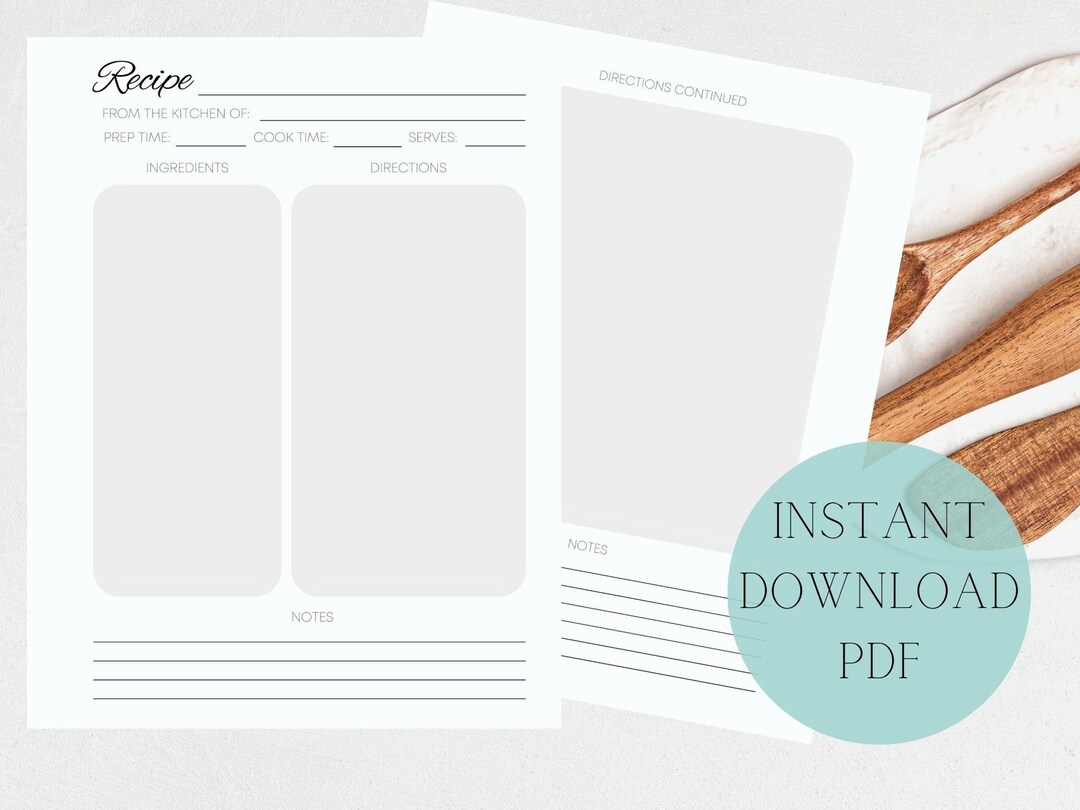 Simple Recipe Page Printable - Instant Download - Recipe Book Insert ...