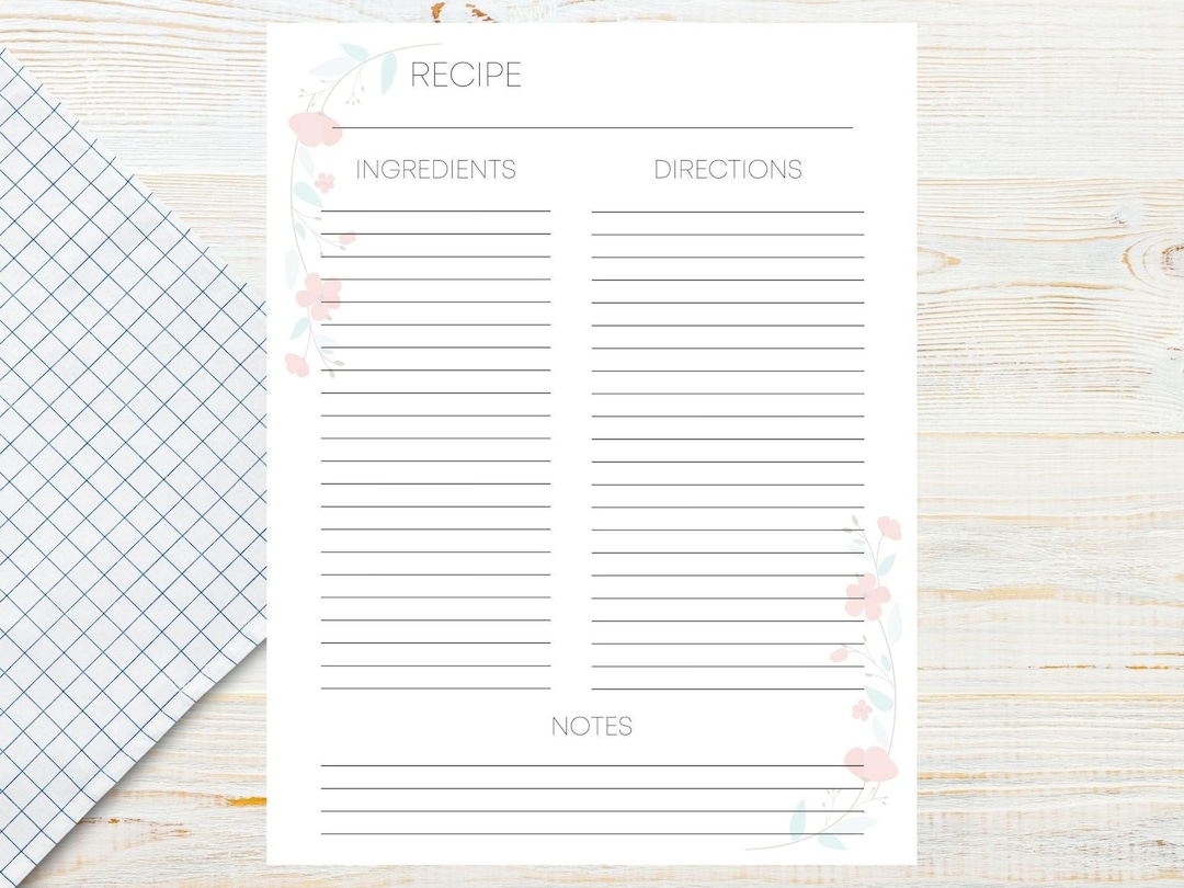 Recipe Page Printable - Instant Download - Recipe Book Insert - Etsy