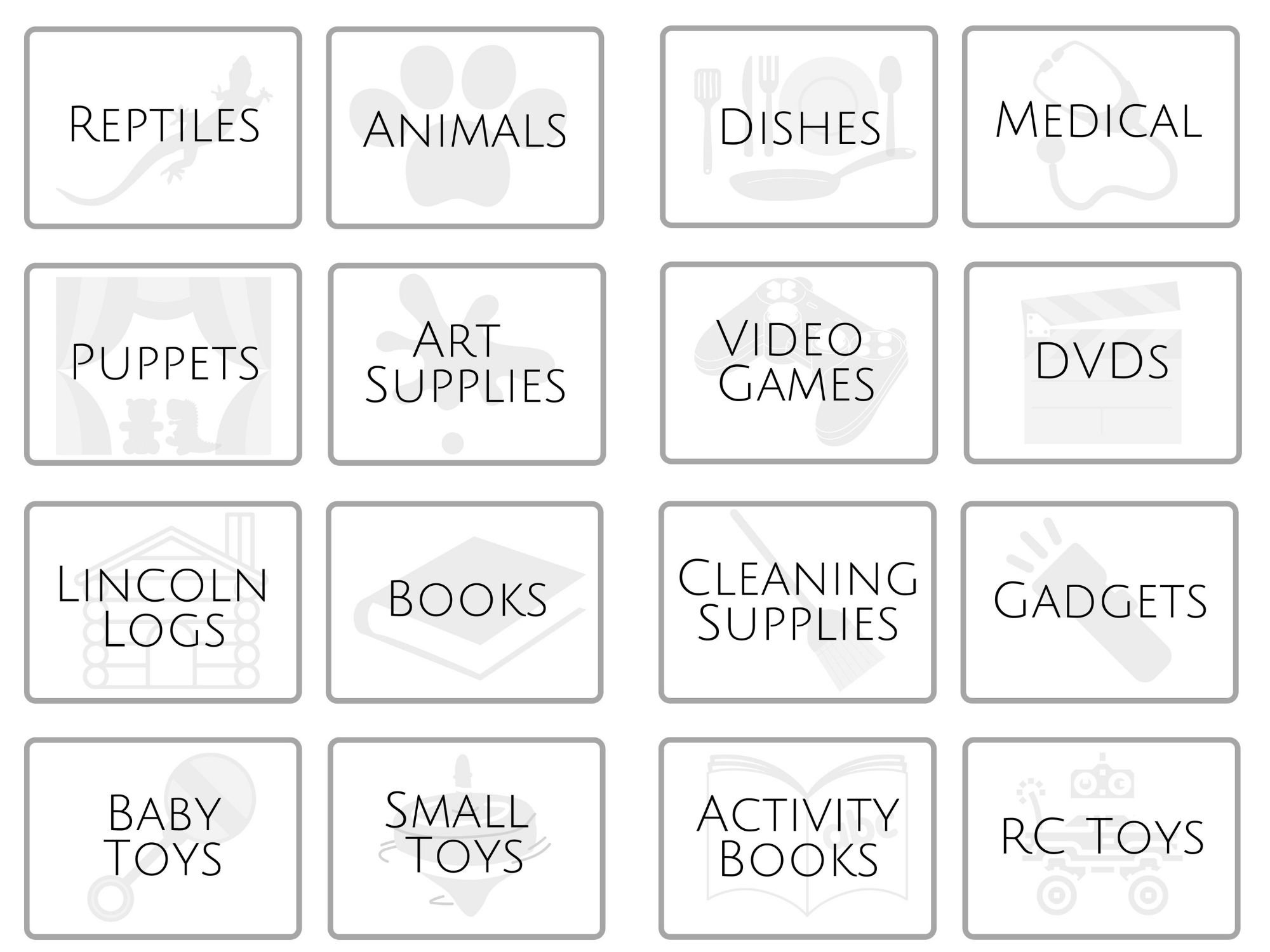 Large Printable Toy Labels for Organizing Playroom - Instant Download ...