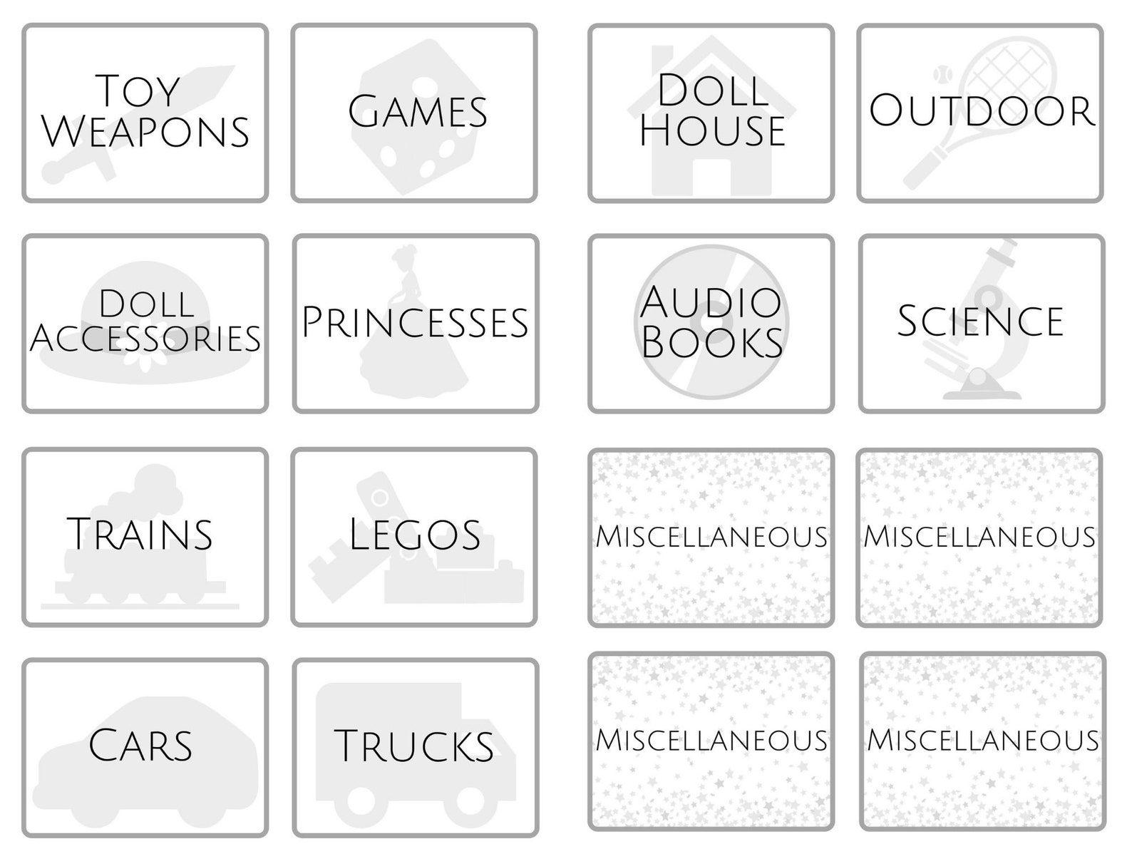 Large Printable Toy Labels for Organizing Playroom - Instant Download ...