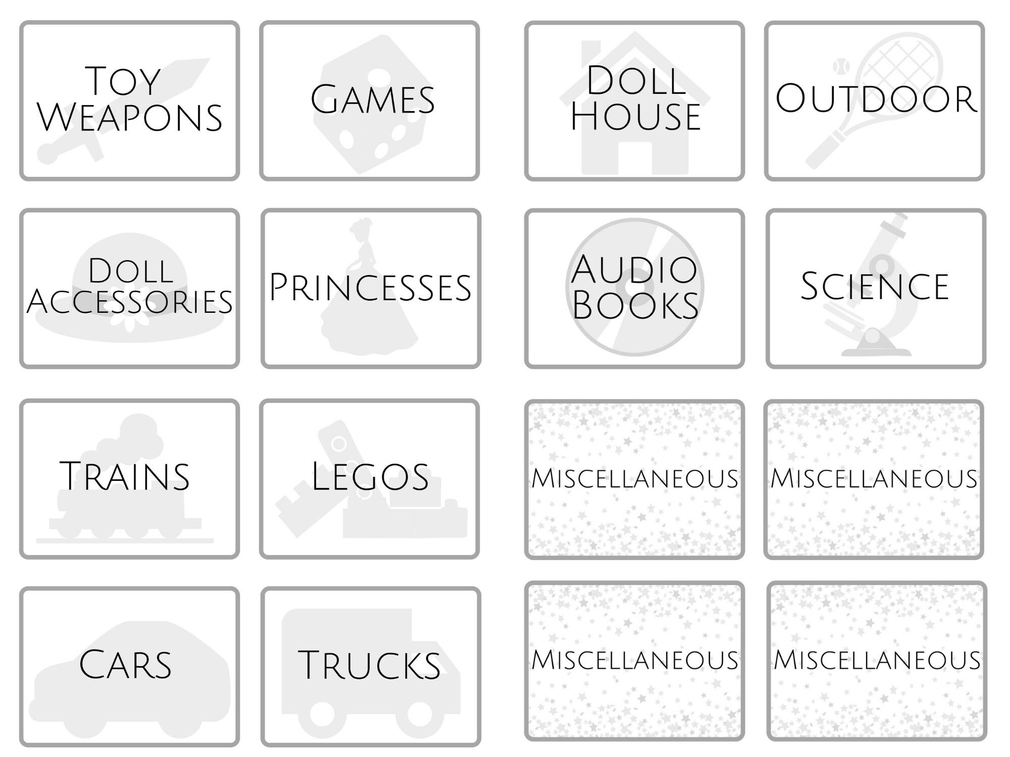 Large Printable Toy Labels for Organizing Playroom Instant Download 60 ...