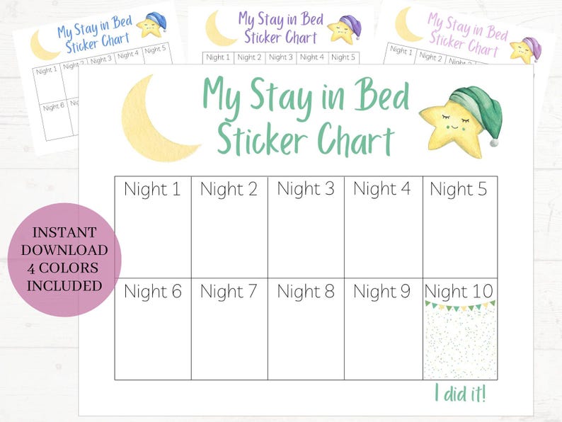 My 'stay in Bed' Sticker Chart for Boys and Girls - 4 Colors Included ...