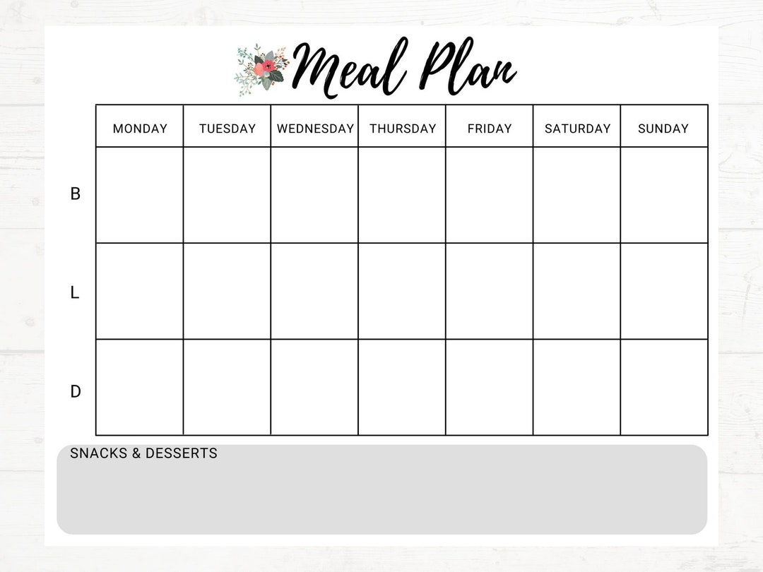Instant Download - Weekly Meal Plan Printable - Weekly Menu for ...