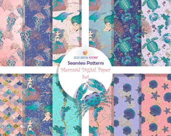 Glitter Mermaid Digital Paper Set - Etsy
