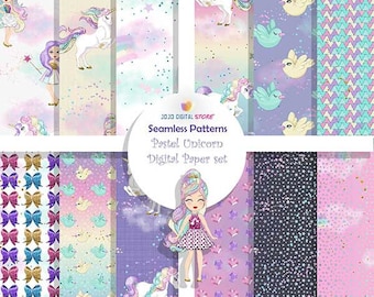 Adorable Mermaid Digital Paper Set Seamless Pattern Glitter | Etsy