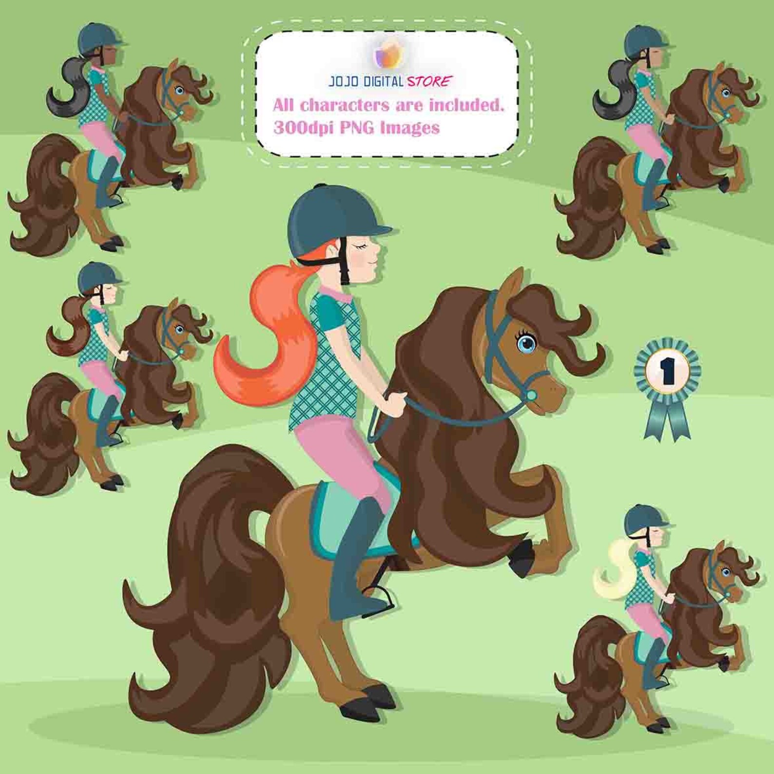 Different Skin Color Equestrian Horse Riding Clipart - Etsy
