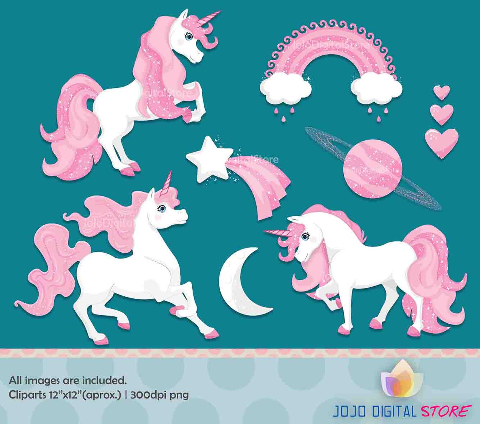 Pink Glitter Unicorn Clipart Graphics Unicorn Party - Etsy