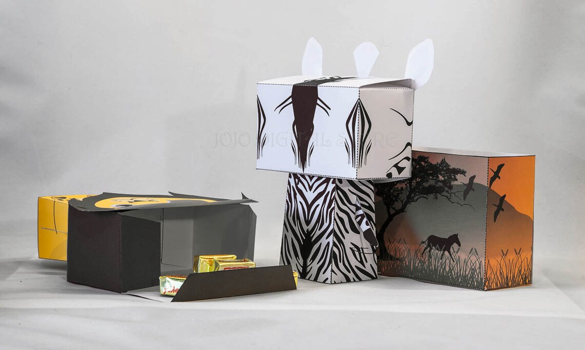 Editable Safari Favor Box Set for Safari Party ZEBRA & LION - Etsy