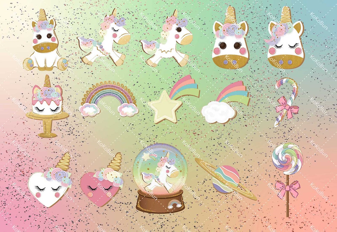 Unicorn Cookie Clipart Graphics Watercolor Unicorn Unicorn - Etsy