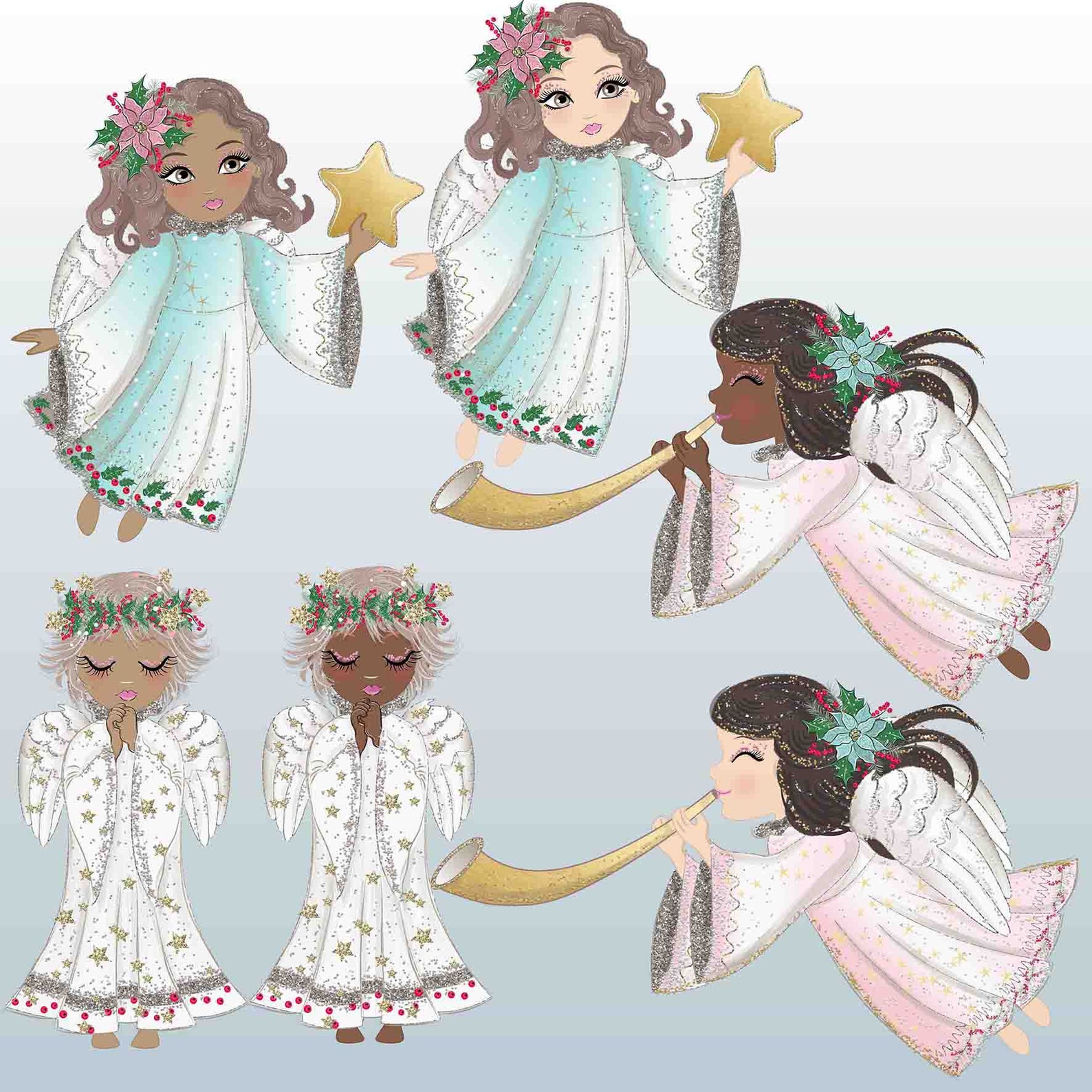 Christmas Angels Clipart Graphics Watercolor Christmas | Etsy