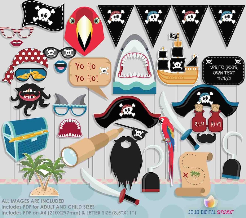 Editable Pirate Shark Photo Booth Props for Pirate Treasure - Etsy
