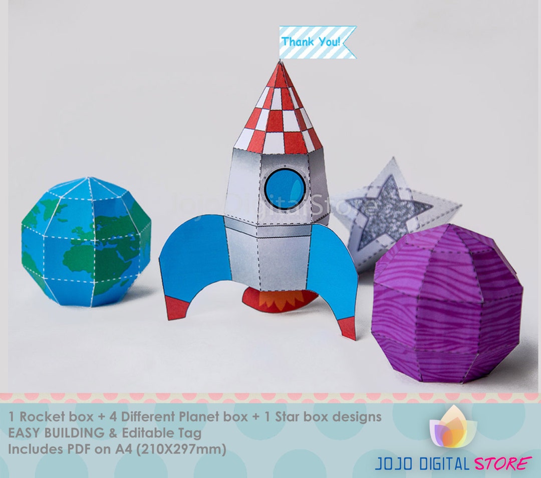 EDITABLE Rocket, Planets, Star Favor Box Set, Space Favor Box Set - Etsy