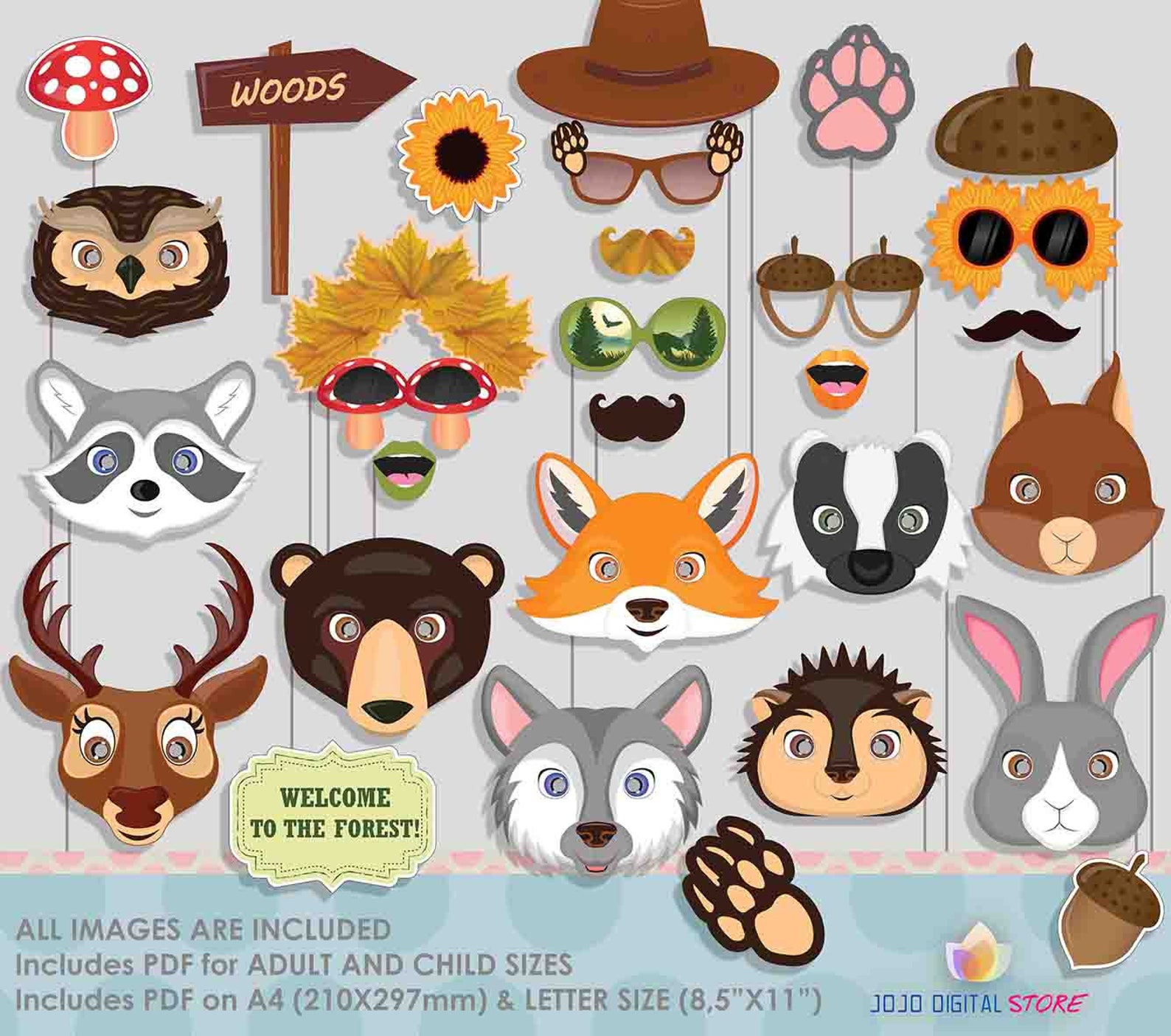 Woodland Animals Fall Autumn Photo Booth Props for Fall Autumn Party - Etsy