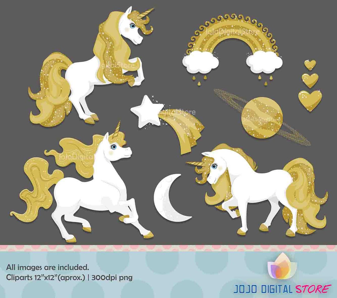 Gold Glitter Unicorn Clipart, Graphics, Unicorn Party - Etsy