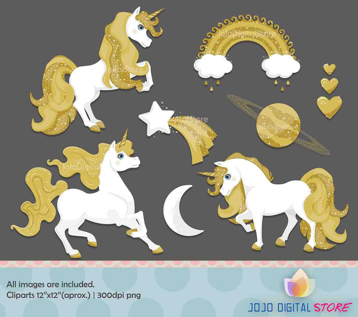 Gold Glitter Unicorn Clipart Graphics Unicorn Party - Etsy