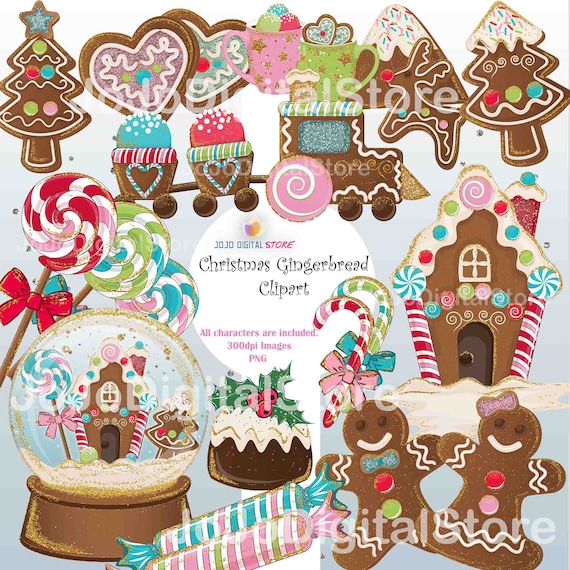Christmas Gingerbread Clipart Graphics Watercolor Christmas | Etsy