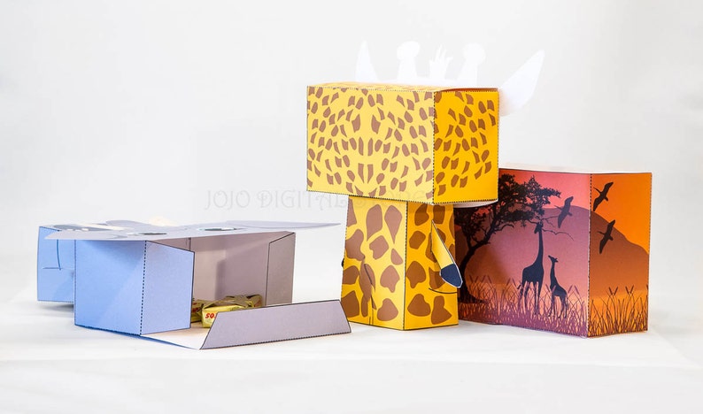 Editable Safari Favor Box Set for Safari Party! ELEPHANT & GIRAFFE - Etsy