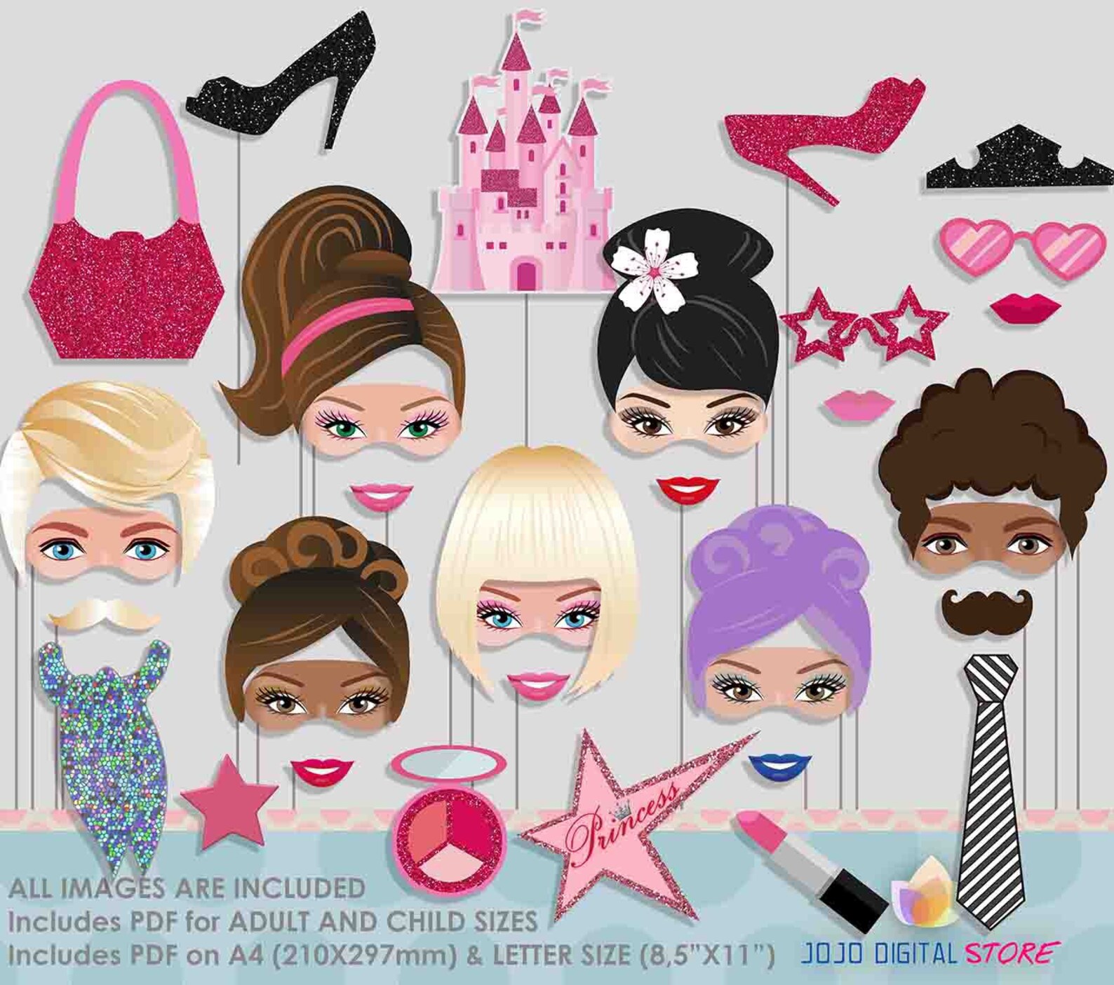 Girly Fashion Doll Photo Booth Props for Girly Fashion Party | Etsy