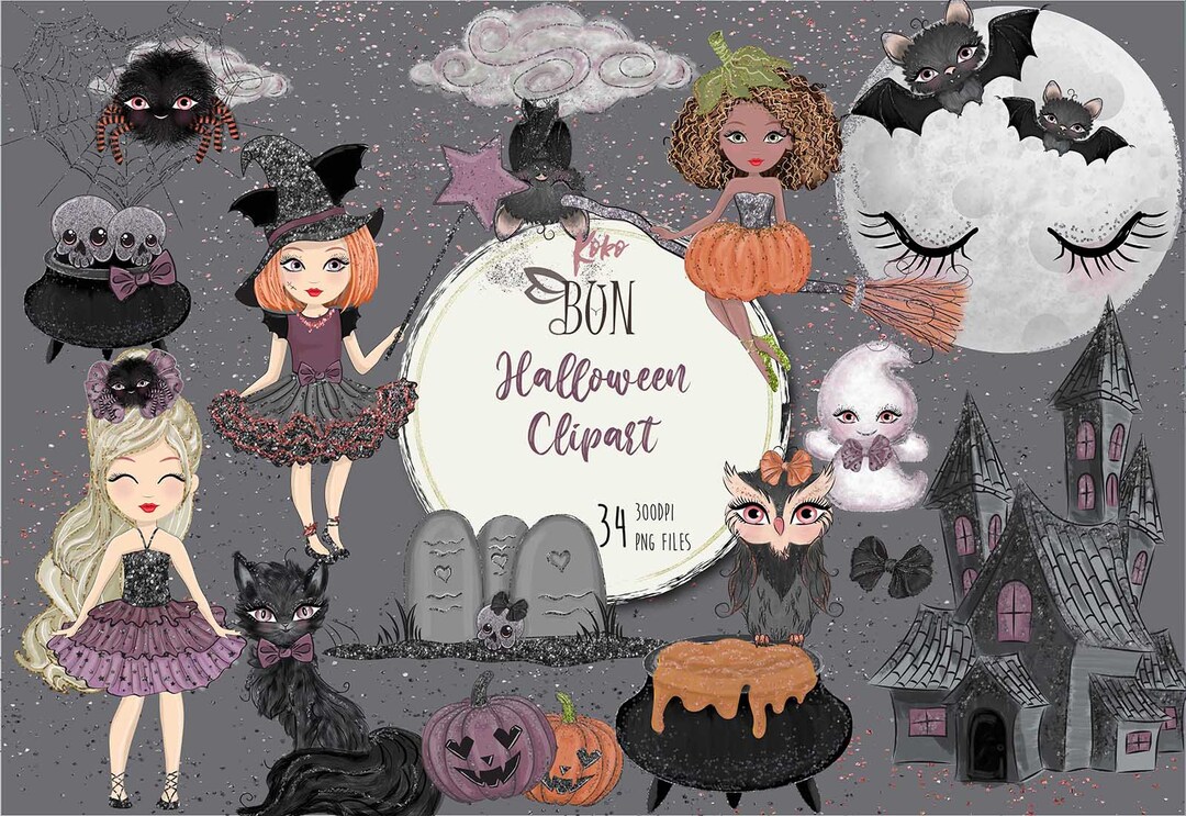 Magical Halloween Cute Dolls Clipart Gothic Halloween Planner Stickers ...