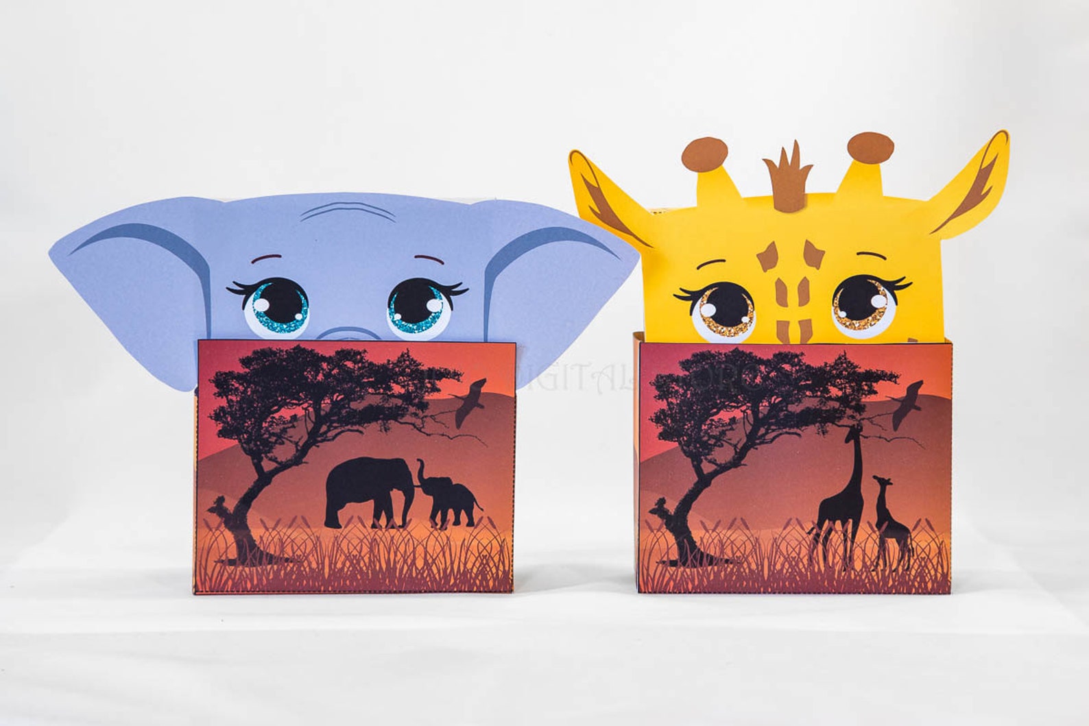Editable Safari Favor Box Set for Safari Party ELEPHANT & GIRAFFE - Etsy