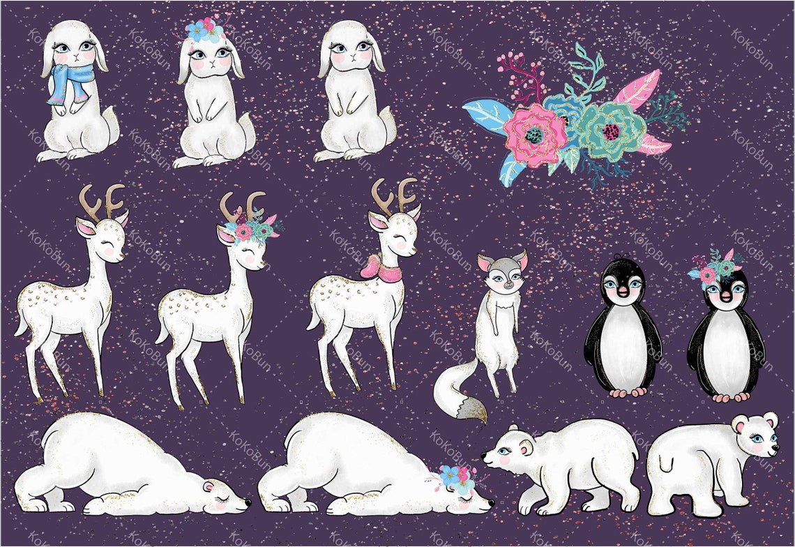 Ice Skating Clipart Graphics Watercolor Winter Animals - Etsy