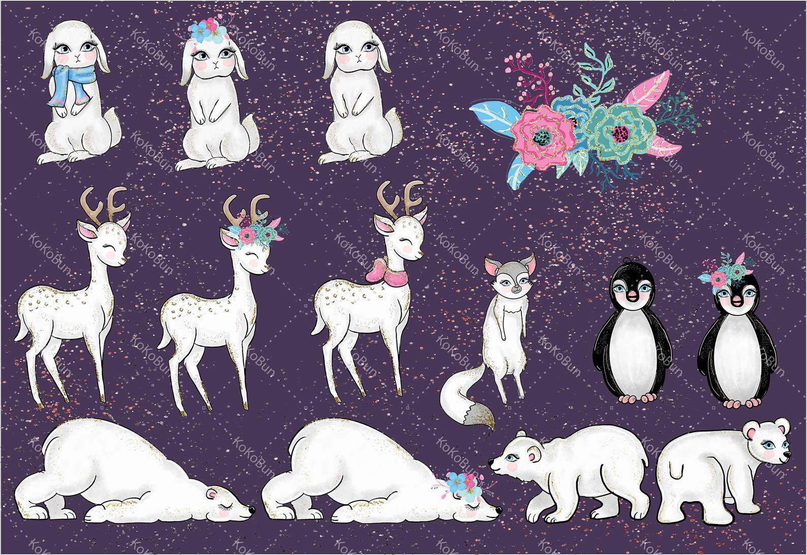Ice Skating Clipart Graphics Watercolor Winter Animals - Etsy