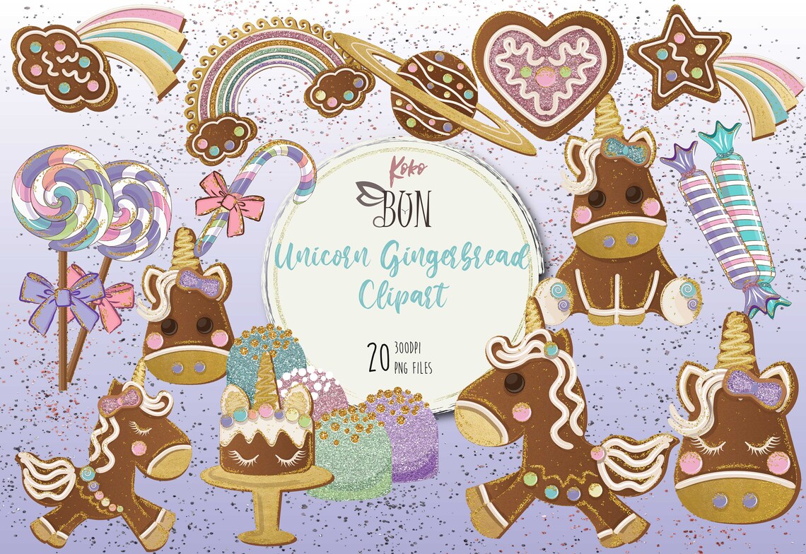 Christmas Unicorn Gingerbread Clipart Graphics Watercolor - Etsy