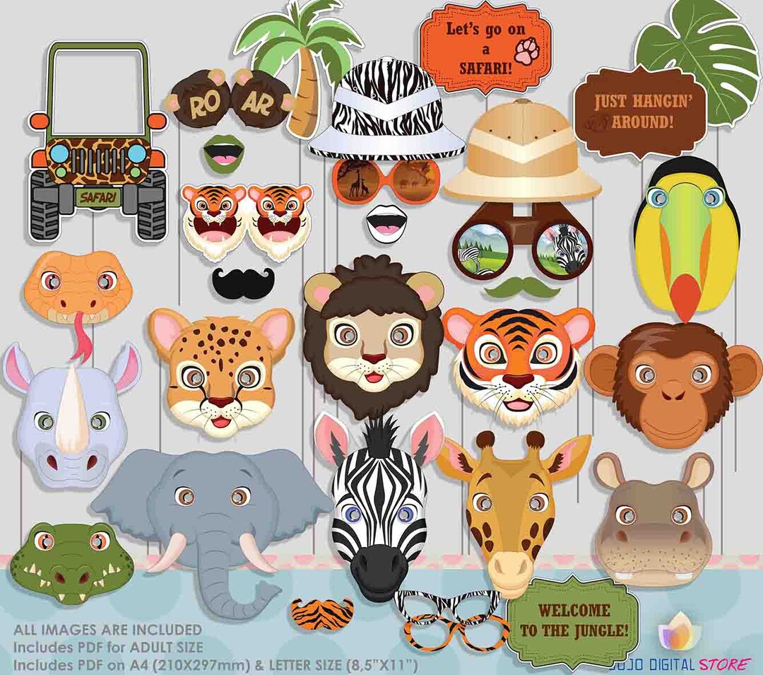 Safari Jungle Zoo Animals Photo Booth Props for Safari Party - Etsy
