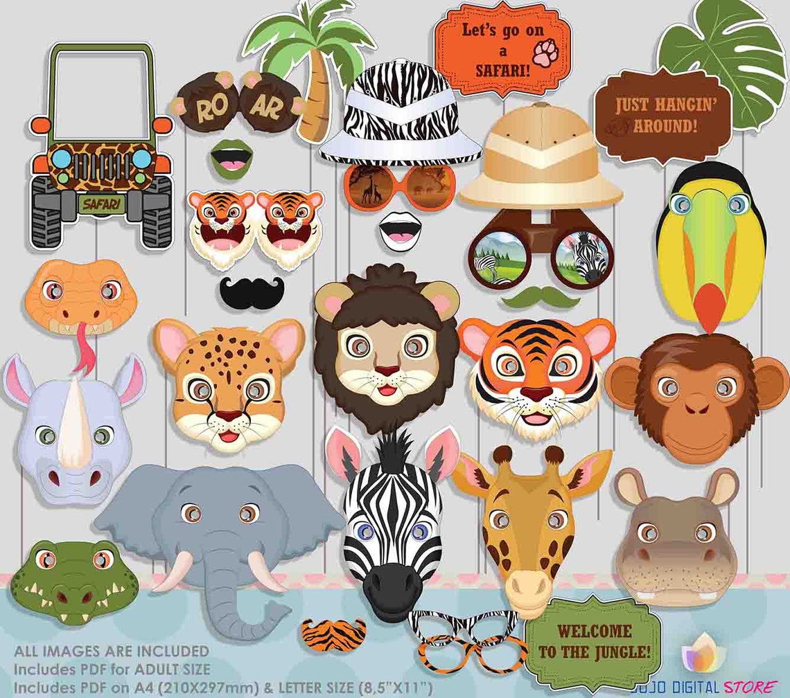 Safari Jungle Zoo Animals Photo Booth Props for Safari Party | Etsy