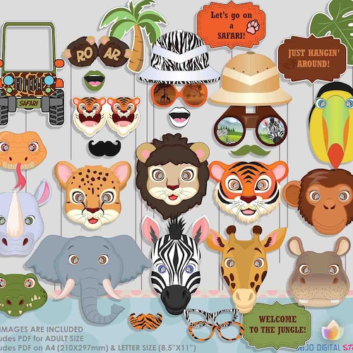 Safari Jungle Zoo Animals Photo Booth Props for Safari Party | Etsy