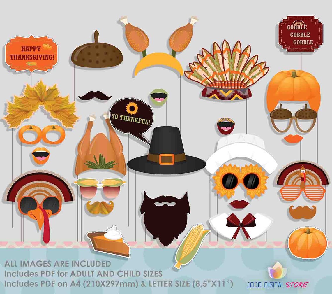 Thanksgiving Fall Autumn Photo Booth Props for Thanksgiving Pumpkin ...