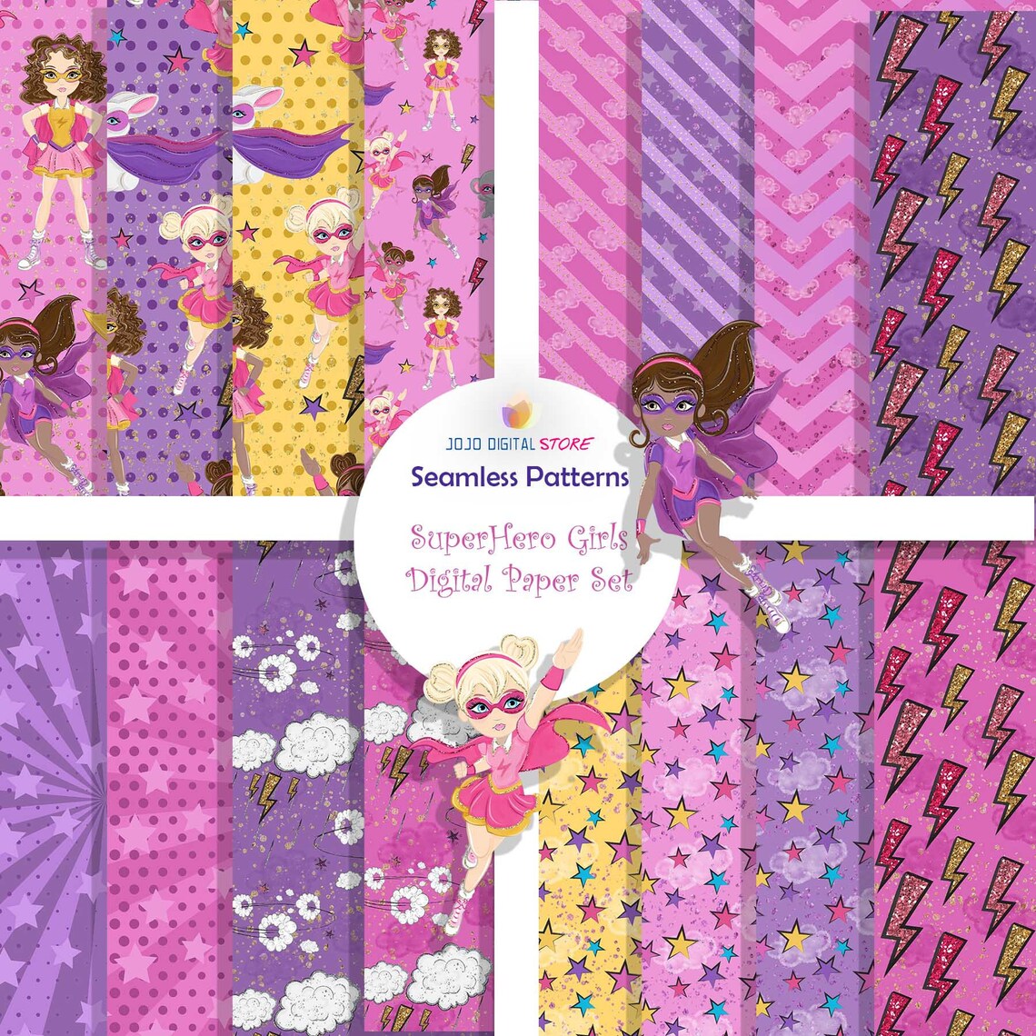 Girl Power Superhero Girls Digital Paper Set Seamless - Etsy