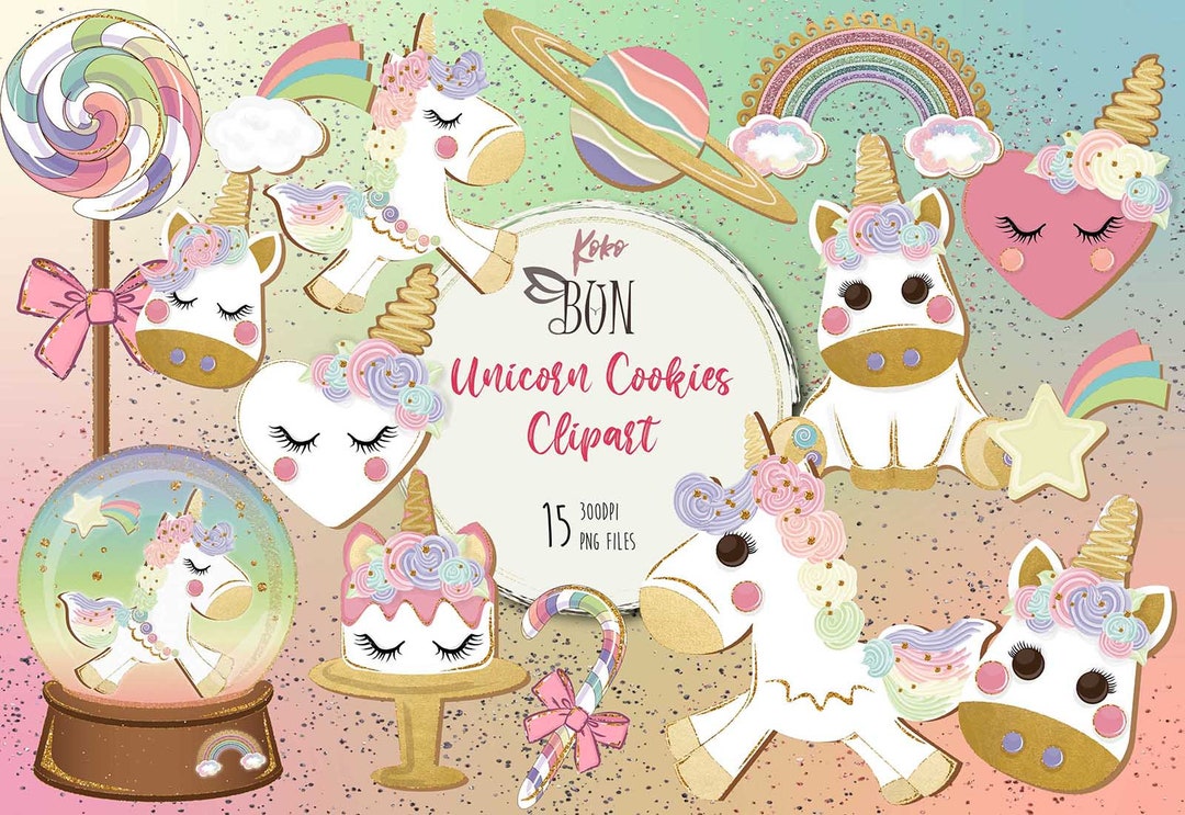 Unicorn Cookie Clipart, Graphics, Watercolor Unicorn, Unicorn Party - Etsy