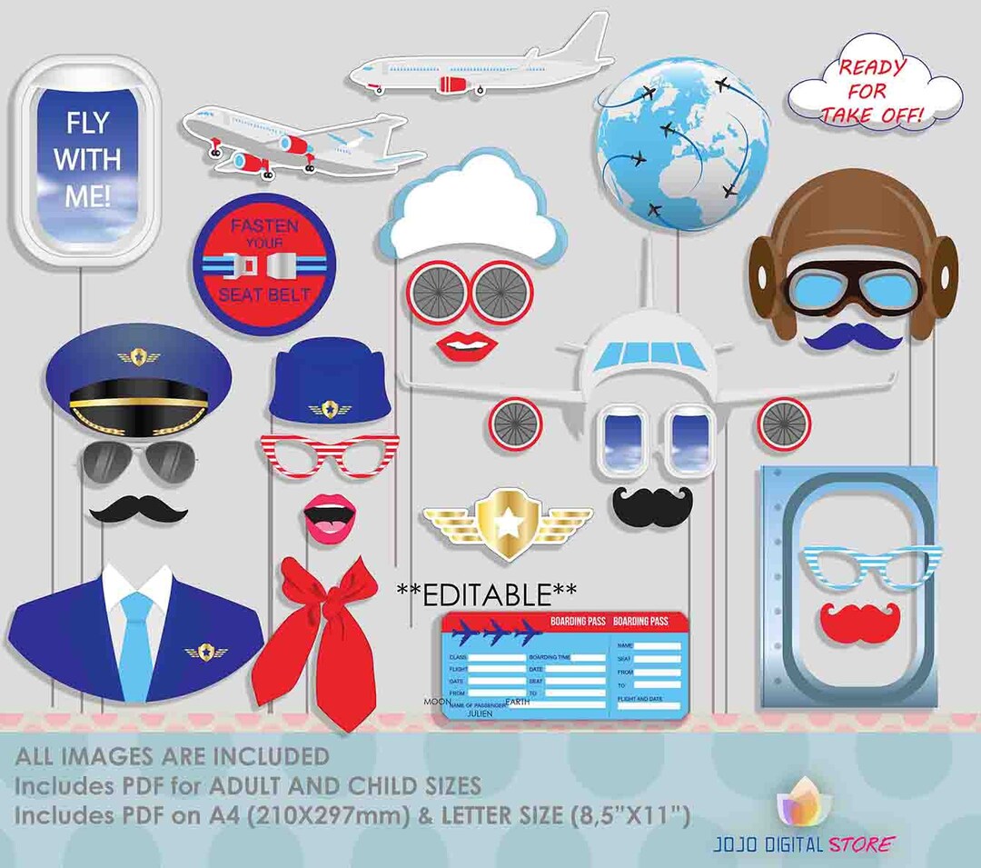 Editable Airplane Photo Booth Props for Aviator Pilot Party - Etsy