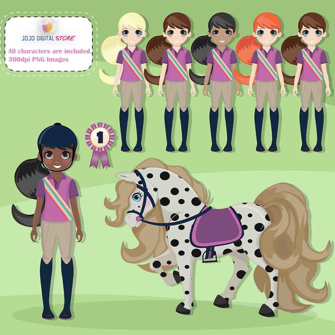 Different Skin Color Equestrian Horse Riding Clipart, Graphics ...