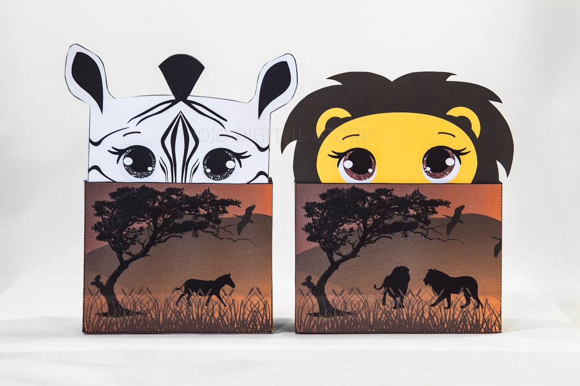 Editable Safari Favor Box Set for Safari Party ZEBRA & LION - Etsy