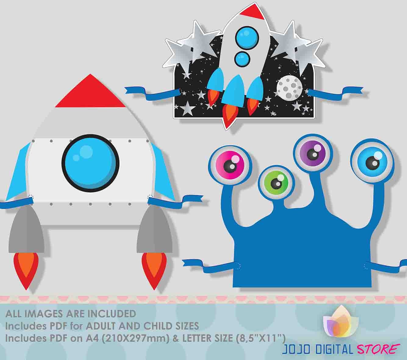 Space Rocket Paper Crown Party Hat for Space Rocket Party | Etsy