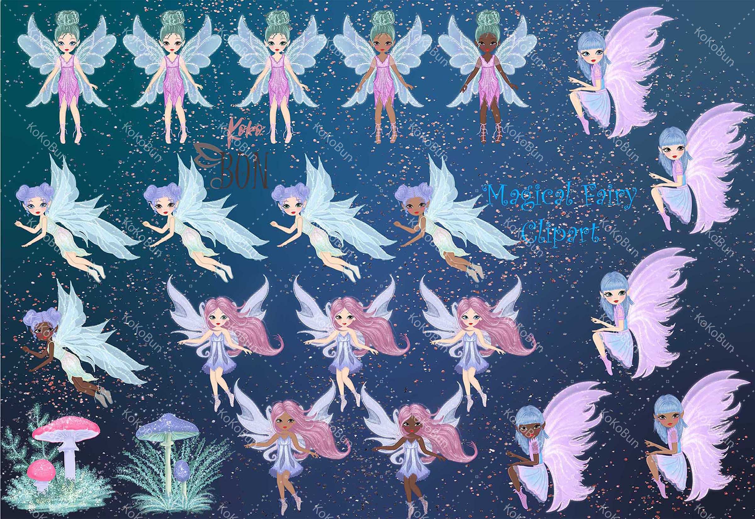 Magical Fairy Clipart Graphics Watercolor Fairies Unicorn - Etsy