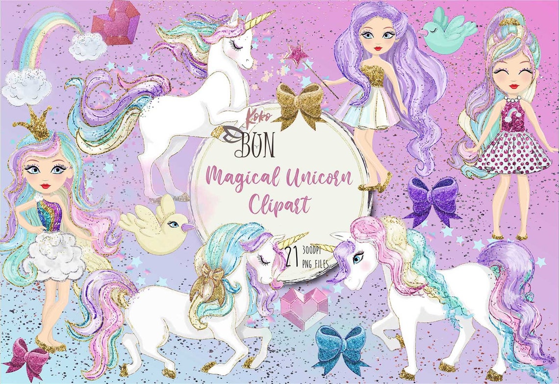 Pastel Rainbow Unicorn Clipart Graphics Watercolor Unicorn - Etsy