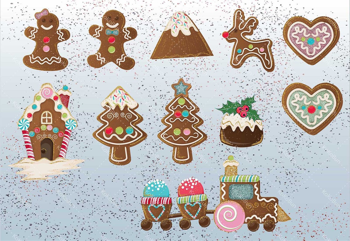 Christmas Gingerbread Clipart Graphics Watercolor Christmas - Etsy