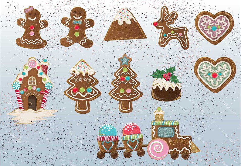 Christmas Gingerbread Clipart Graphics Watercolor Christmas | Etsy
