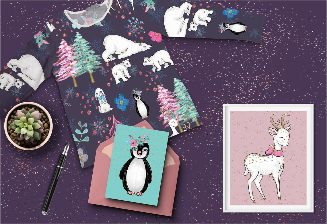 Ice Skating Clipart Graphics Watercolor Winter Animals - Etsy