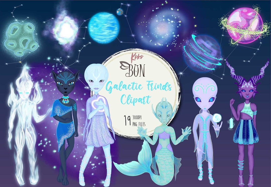 Galactic Friends Clipart, Graphics, Watercolor Extratrestrials, Alien ...