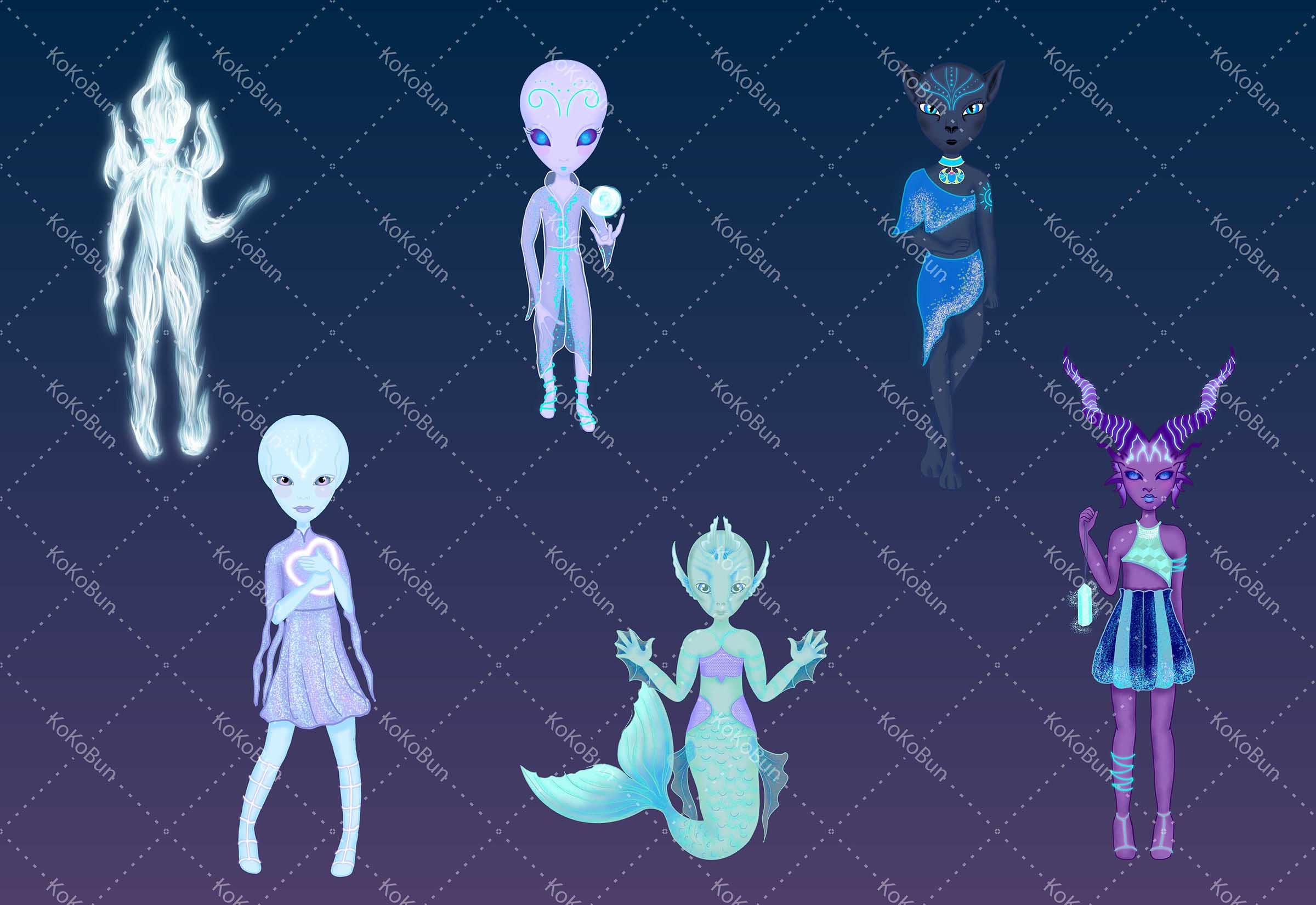 Galactic Friends Clipart, Graphics, Watercolor Extratrestrials, Alien ...