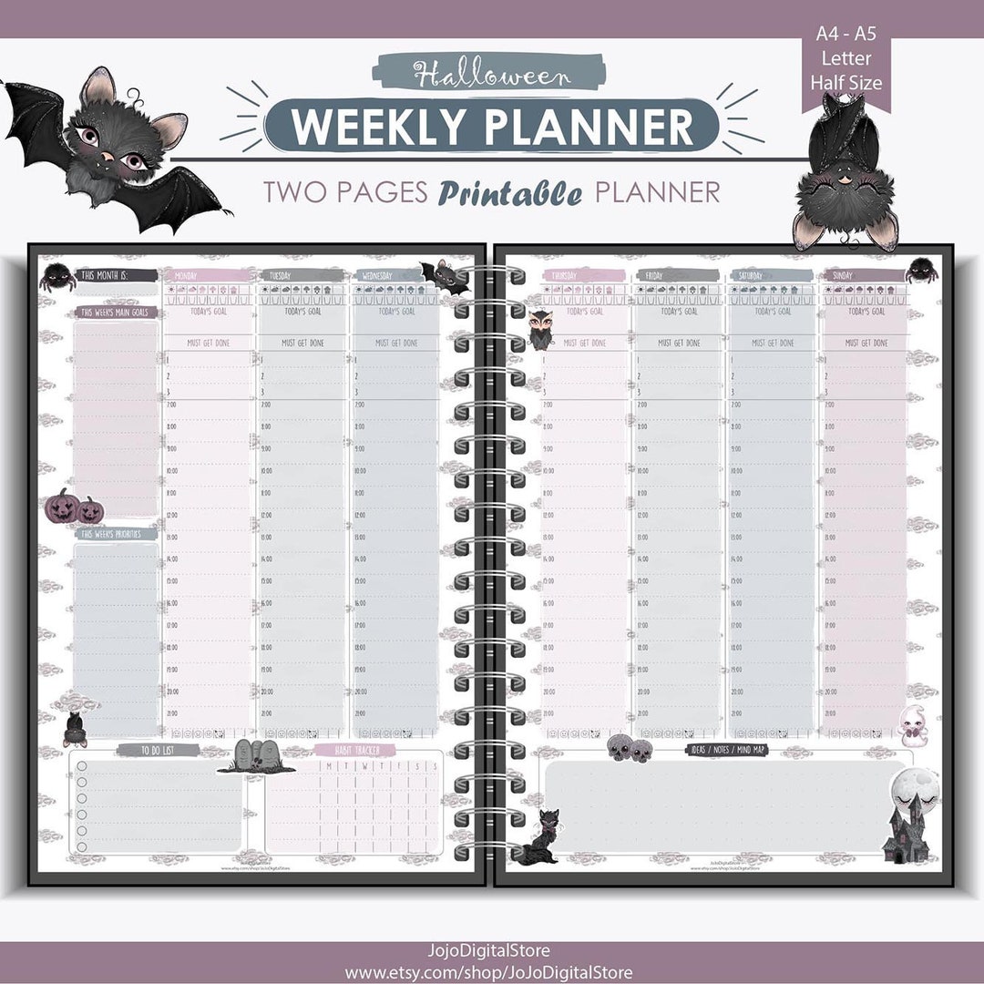 Halloween Weekly Printable Planner, Week Organizer, A4 Weekly Planner ...
