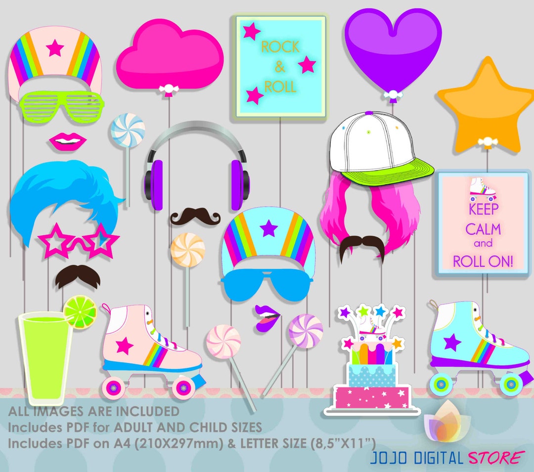 Neon Roller Skating Party Photo Booth Props for Skating Party - Etsy